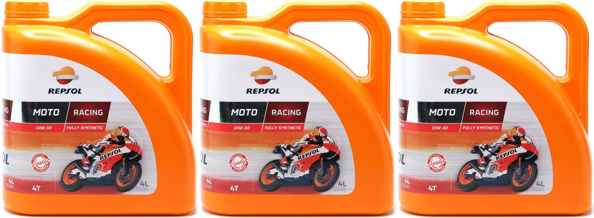 Repsol Motorrad Motoröl MOTO RACING 4T 10W50 3x 4l = 12 Liter - 4T SAE ...